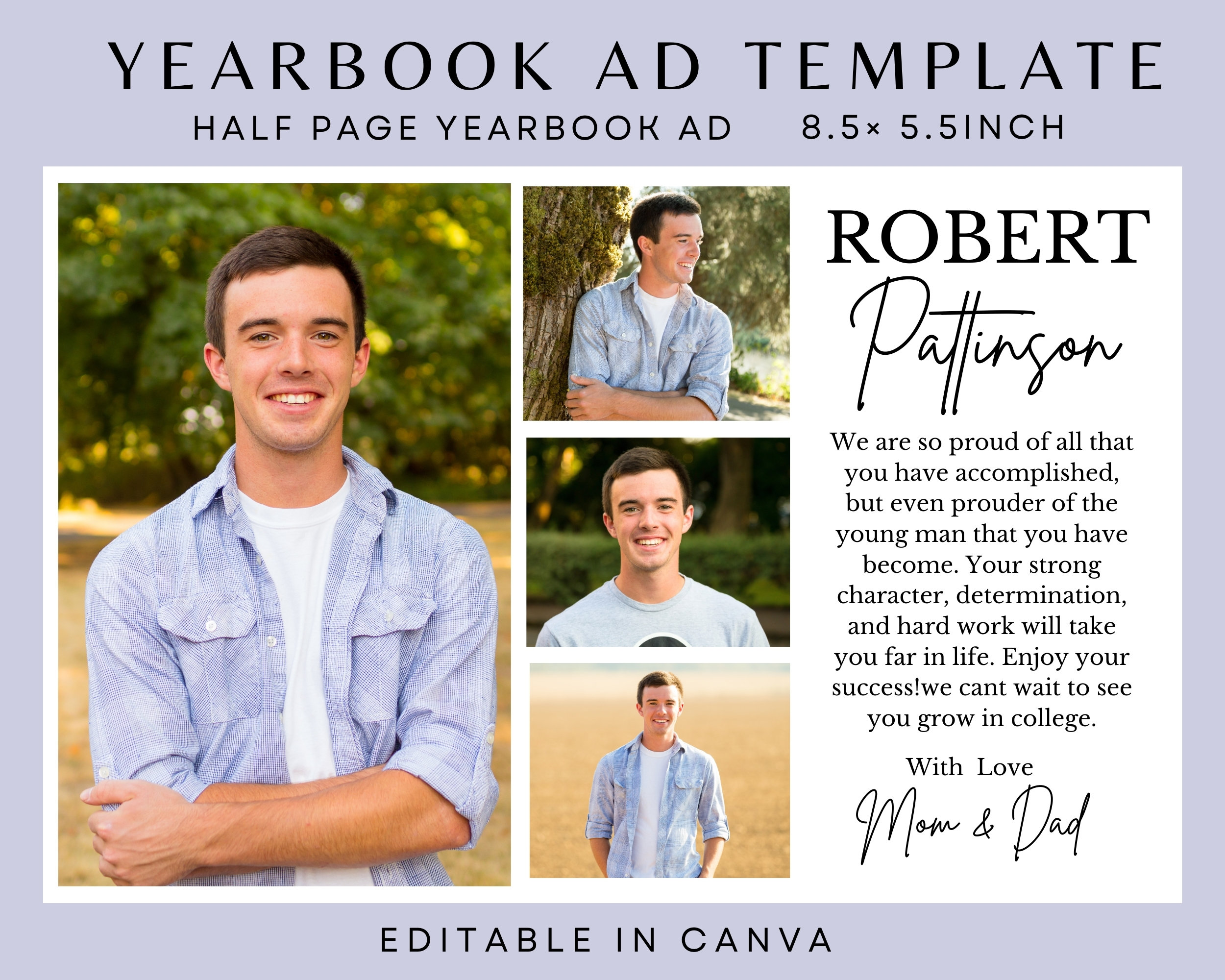 Senior Recognition Ad, Half Page Yearbook Ad Template, Graduation ...