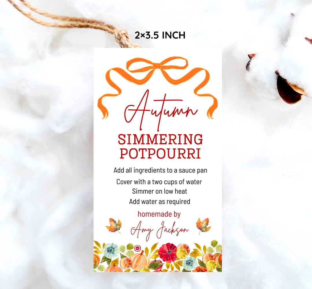 Editable Autumn Simmering Potpourri Tag Fall Stovetop Simmer Pot Gift ...