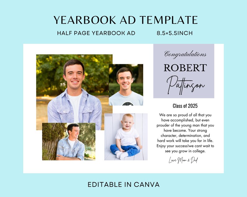 Editable Yearbook Ad Template, Full Page Half Page Quarter Page Senior ...