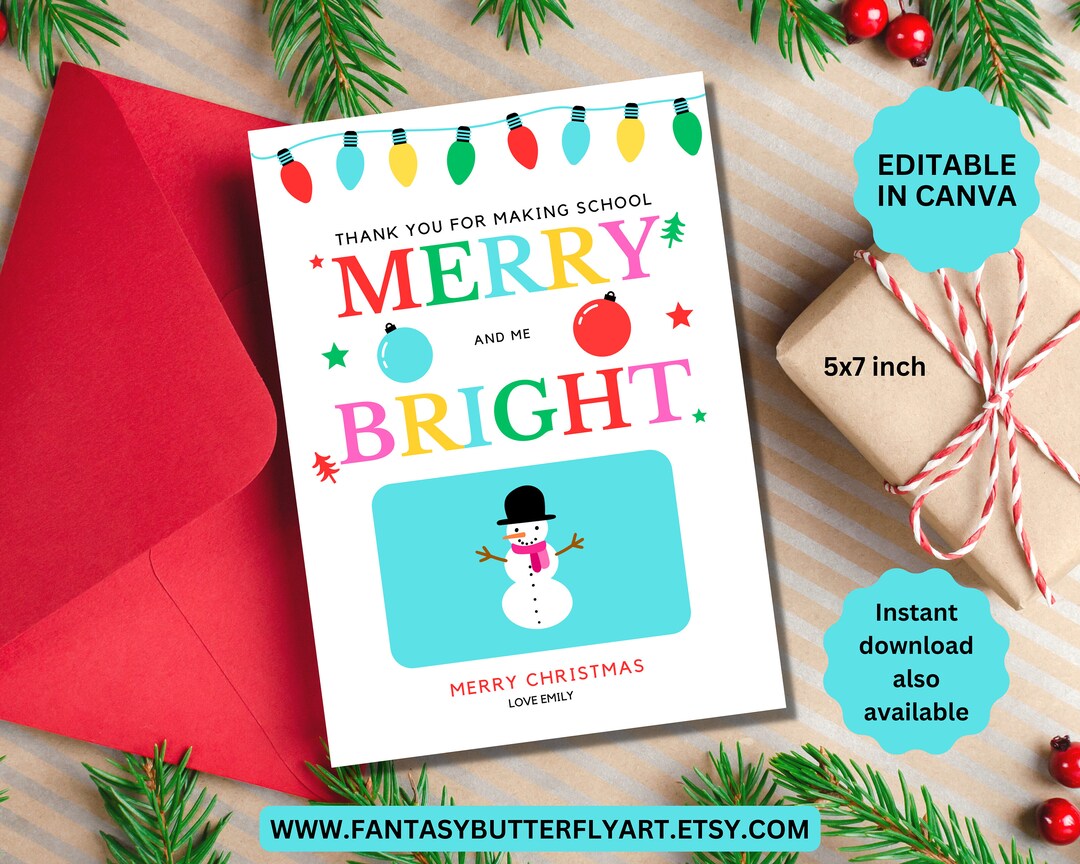 Printable Merry and Bright Christmas Gift Card Holder - Etsy