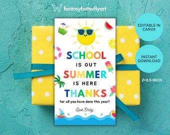Summer Teacher Appreciation Gift Tag Template, Editable Sunshine Thank ...