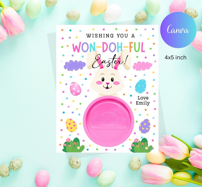 Bunny Wondohful Easter Play Doh Card, Easter Playdough Holder Printable ...