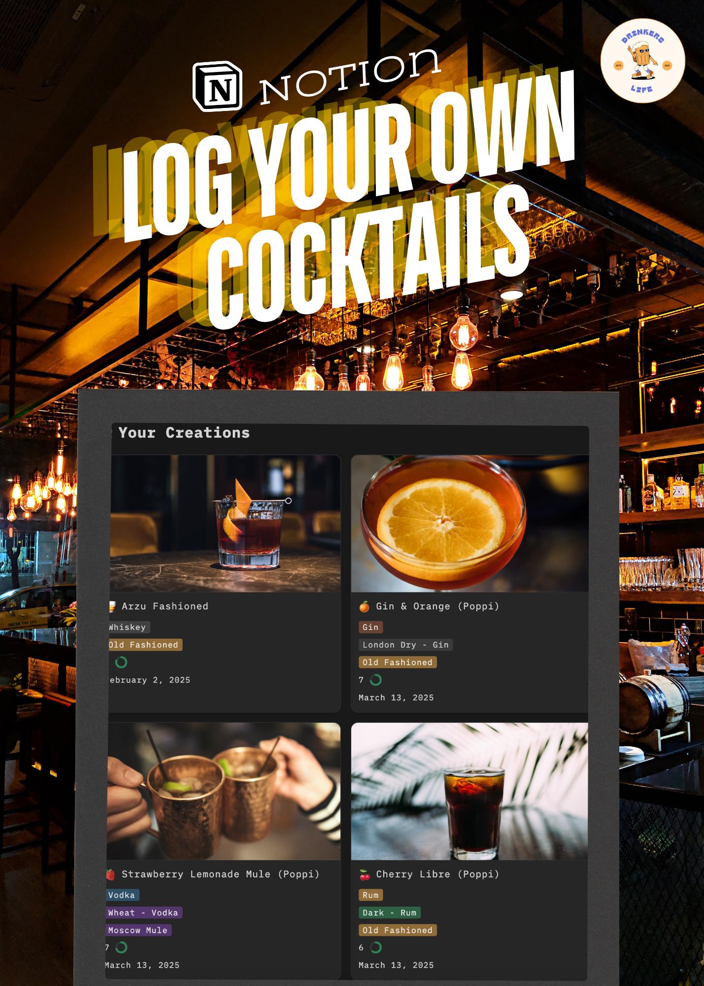 Notion Home Bar Journal Template – Cocktail Tracker, Beer Tasting Log ...