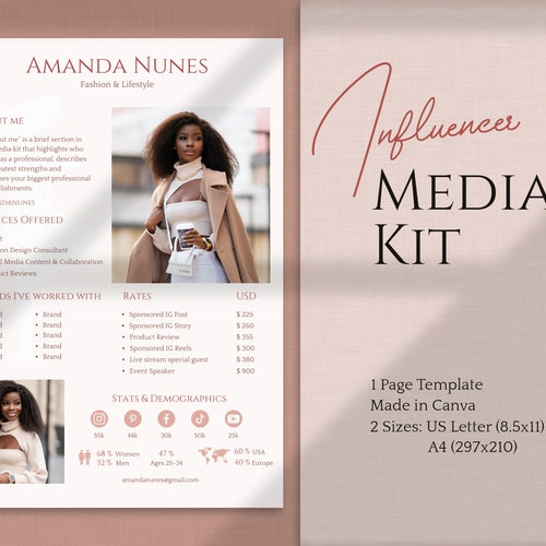 Rate Card Price Sheet Canva Template Influencer Rate Card - Etsy