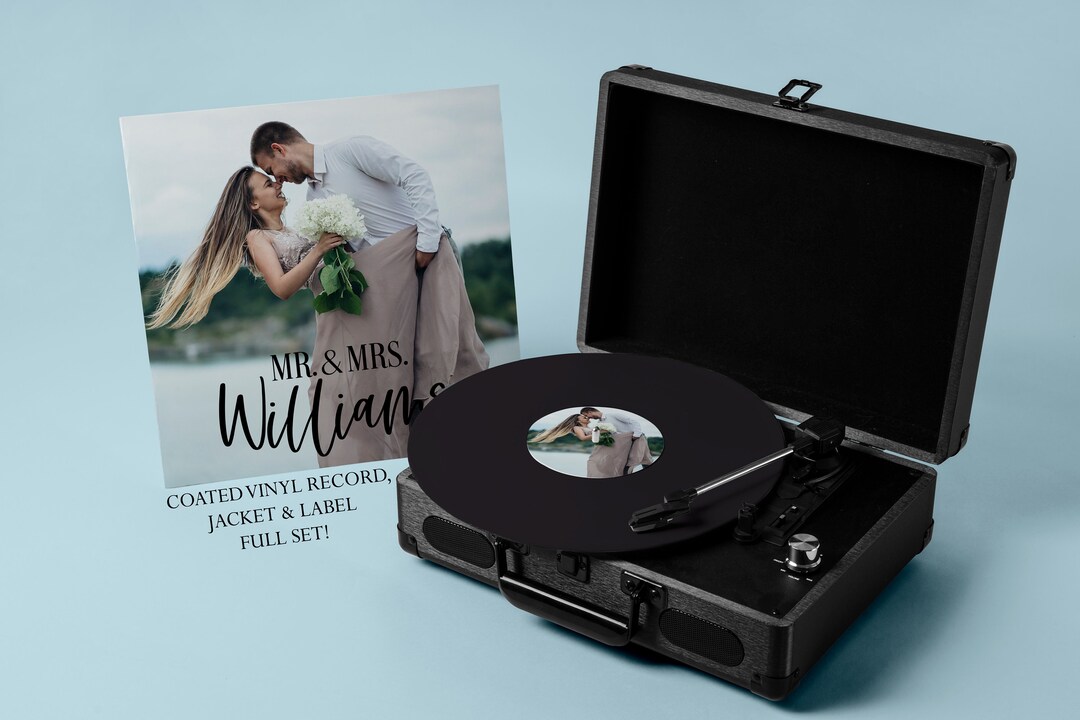 Custom Photo Vinyl Record Sticker + Record Jacket for Wedding Guest ...