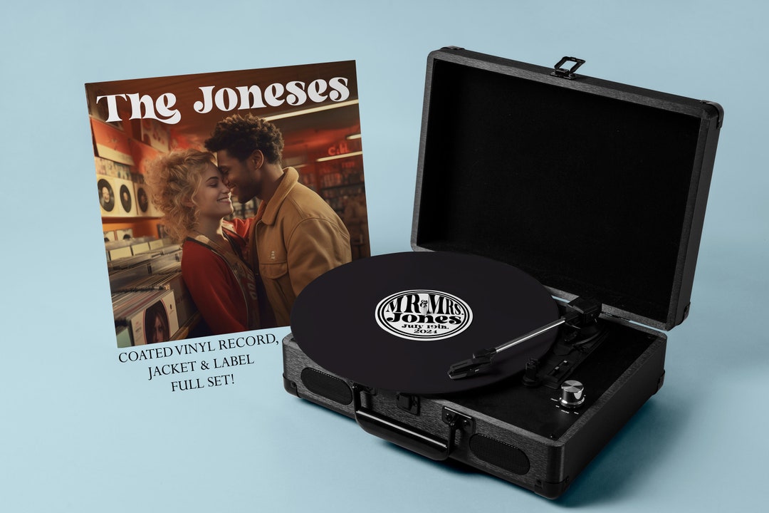 Retro Mr. & Mrs. Vinyl Record Sticker + Record Jacket for Wedding Guest ...