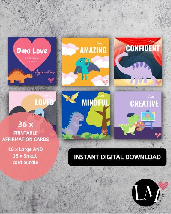 Kids Affirmation Cards Printable Digital Download Dino | Etsy