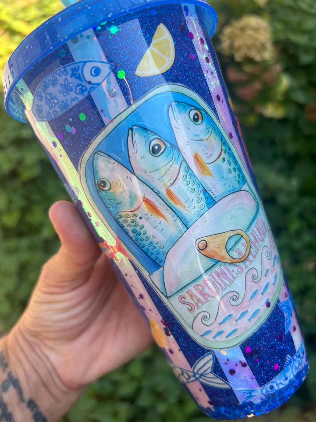 Sardines Blue Glitter Cold Cup: 24 Oz Reusable Tumbler - Etsy