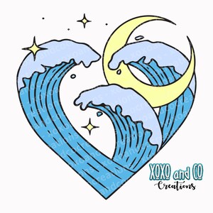 Wave Heart Moon SVG PNG: Surf Cricut Sublimation Designs (digital ...