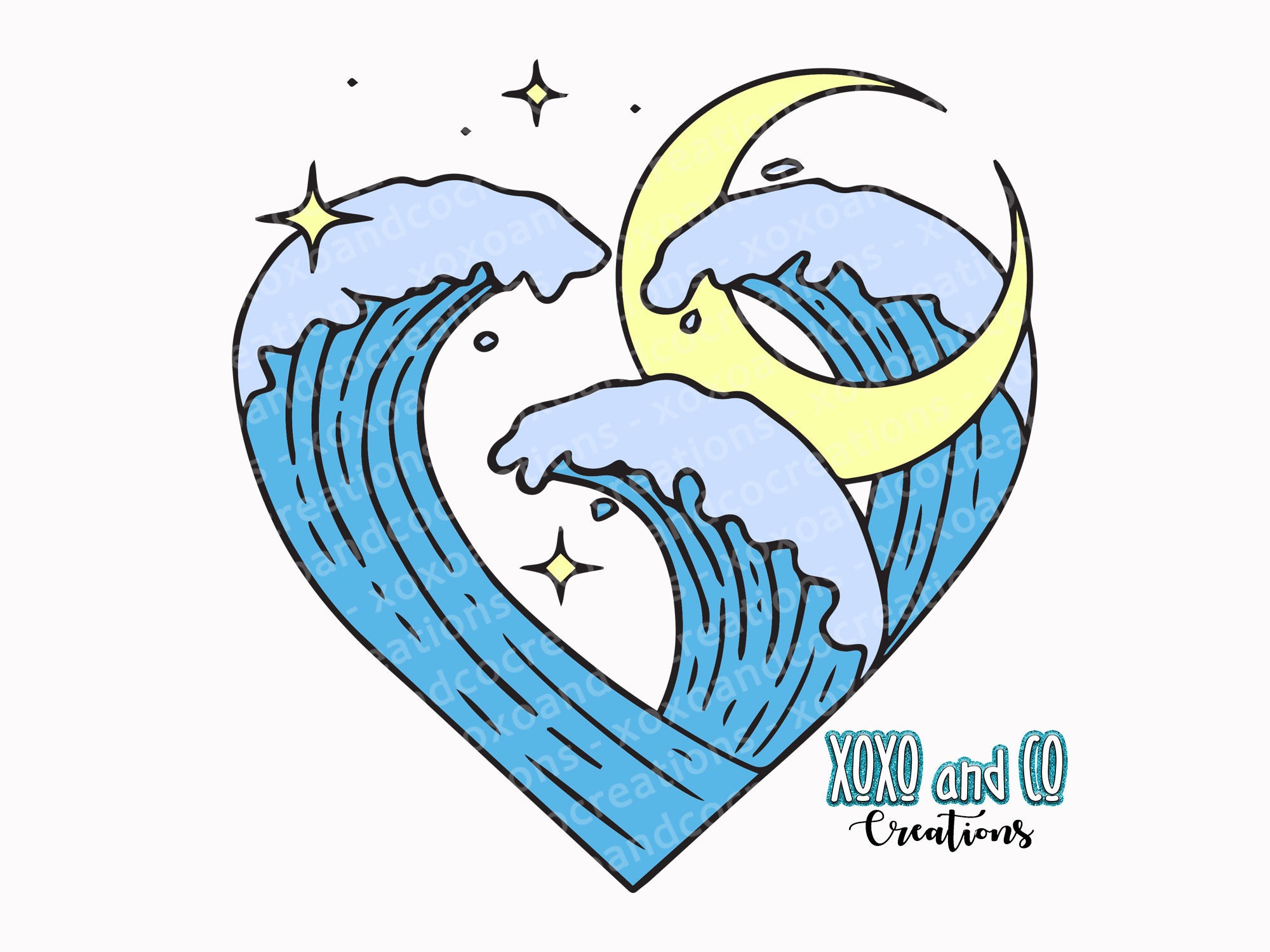 Wave Heart Moon SVG PNG: Surf Cricut Sublimation Designs (digital ...