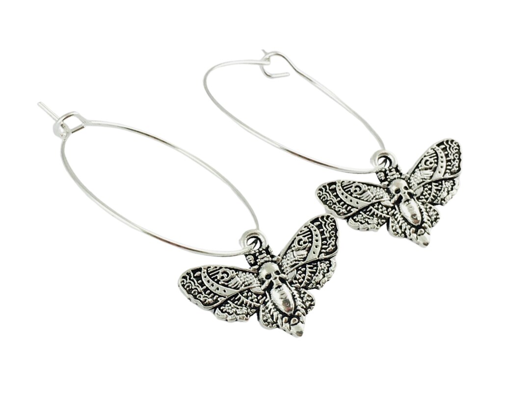 Dainty Moth Hoop Earrings, Death's Head Hawkmoth Rebirths Symbol ...
