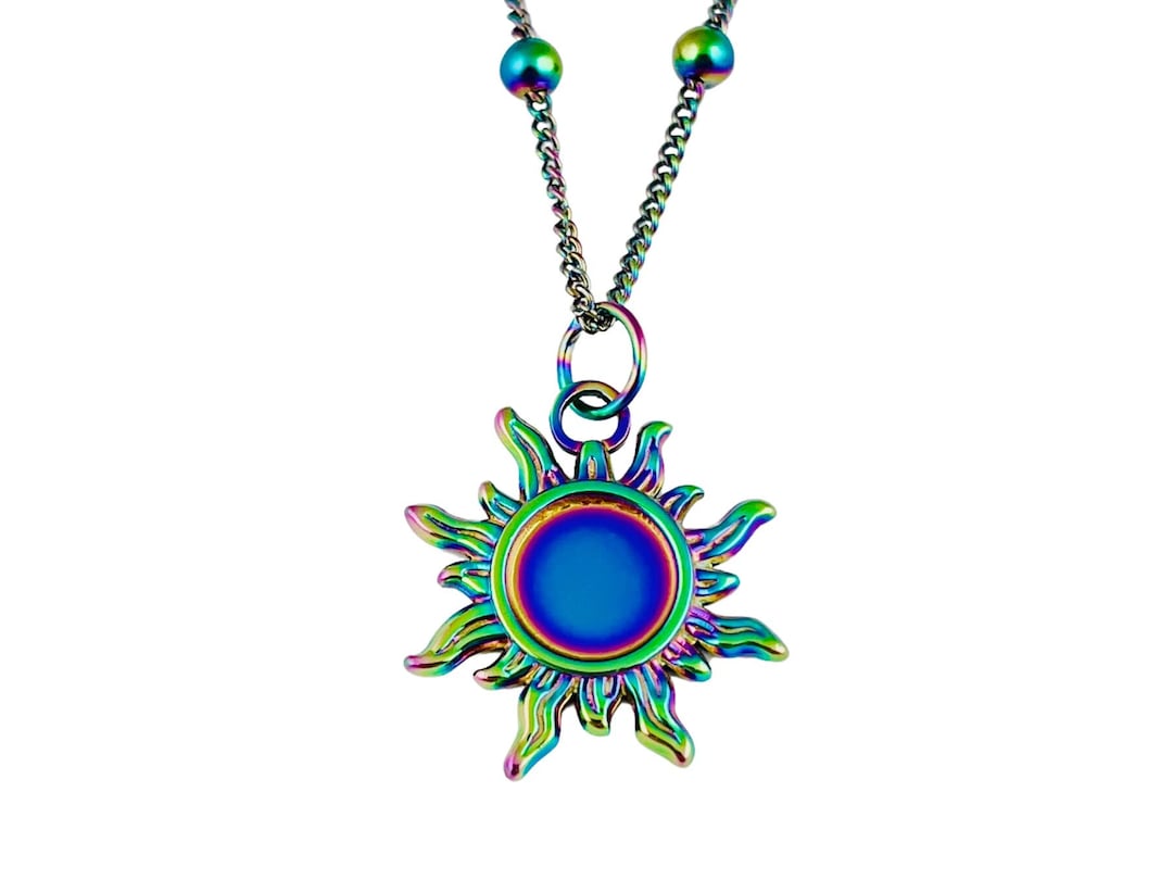 Rainbow Sun Necklace, Angel Aura Jewellery, Psychedelic Multicoloured ...