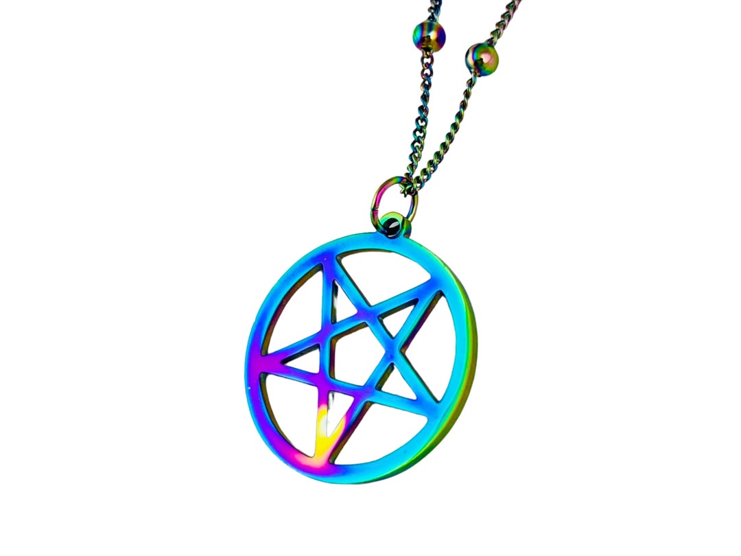 Rainbow Inverted Pentacle Necklace, Occult Jewellery, Mysticism ...