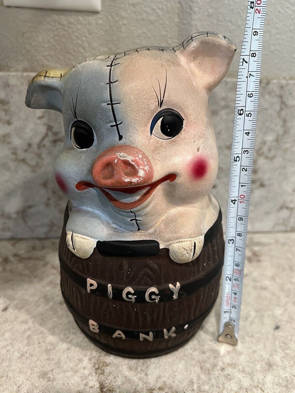 Vintage Japan Hand Painted Ceramic Pig in Barrel Colorful Piggy Bank ...