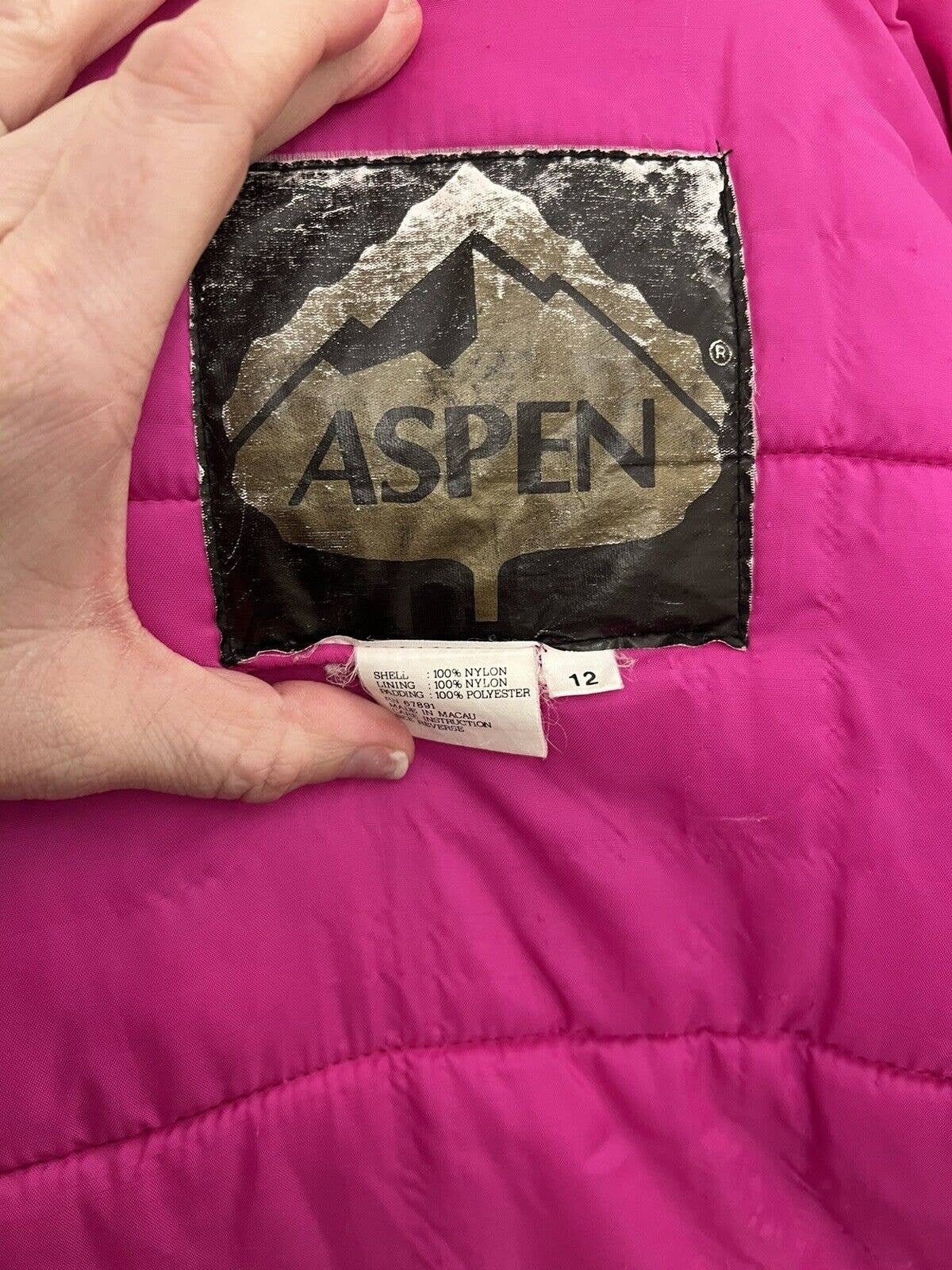 Vintage Aspen Ski Coat Jacket W/ Hood Pink Blue Orange Puff Retro Zip ...