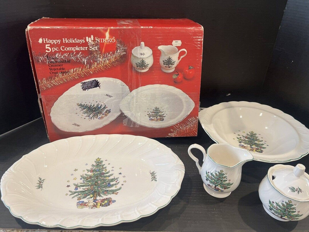 Nikko Happy Holidays Completer Set Platter Bowl Sugar Creamer - Etsy