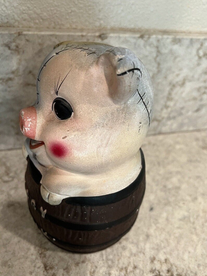 Vintage Japan Hand Painted Ceramic Pig in Barrel Colorful Piggy Bank ...
