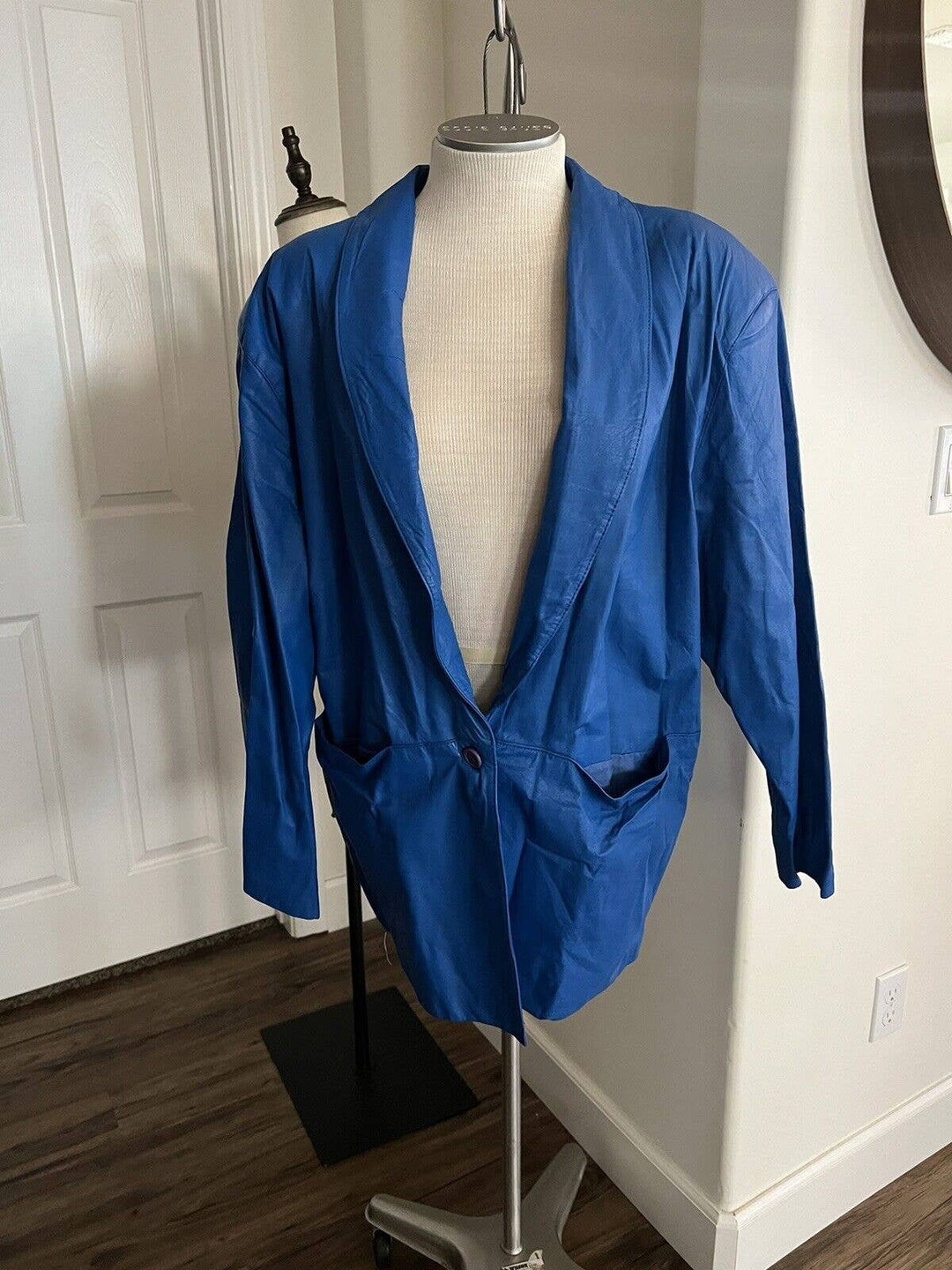Vintage Avon Fashions Retro Royal Blue Leather Blazer Jacket Size Large ...