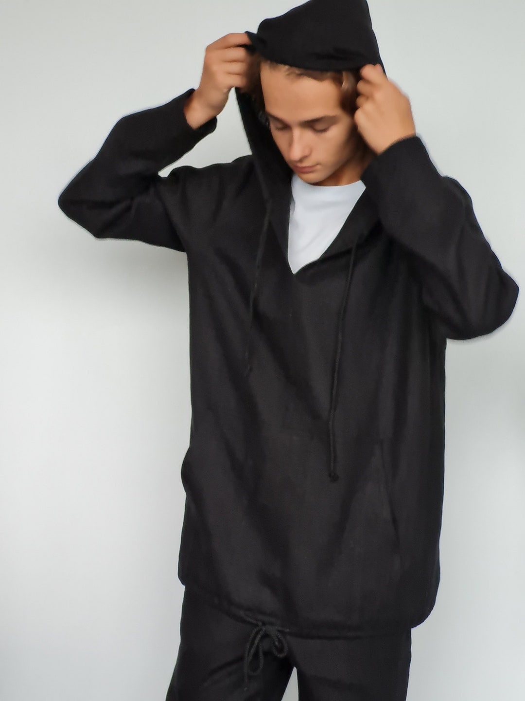 Mens Linen Hoodie With Front Pocket, Linen Hoodie for Men, Oversize ...