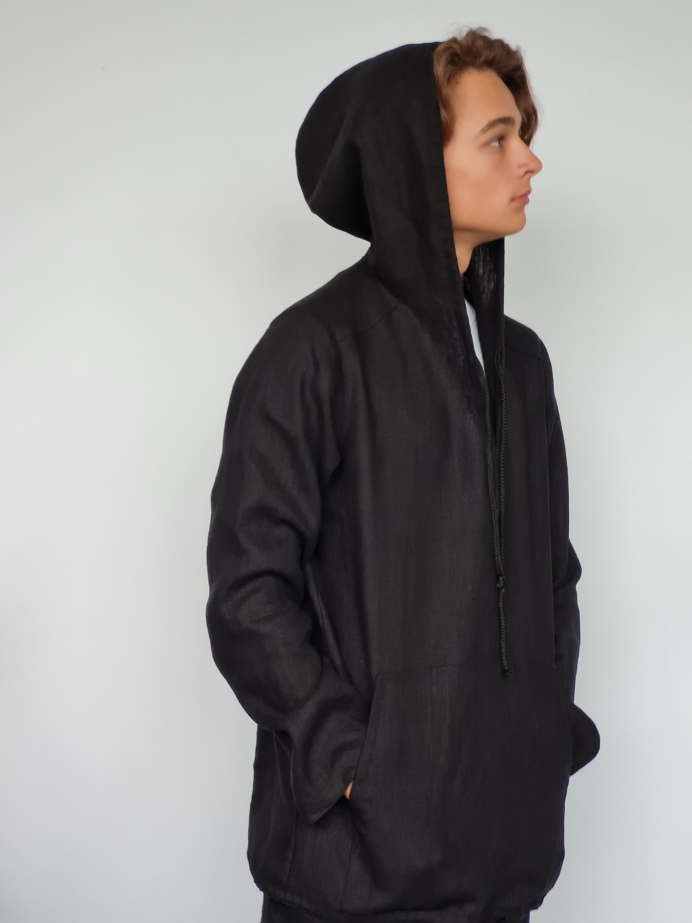 Mens Linen Hoodie With Front Pocket, Linen Hoodie for Men, Oversize ...