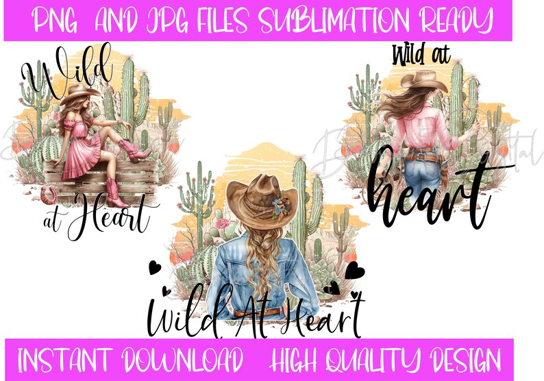 Cute Cowgirl Clipart, Sublimation Design Bundle, Western Sublimation ...