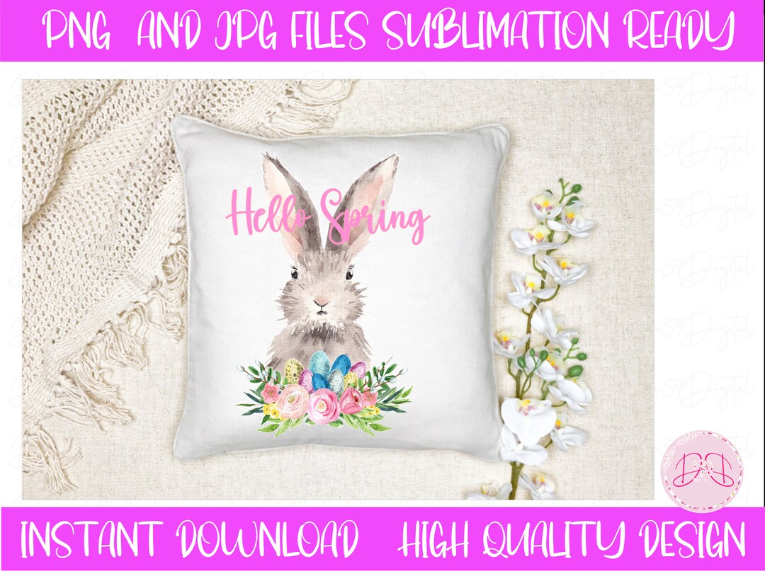 Hello Spring Bunny Rabbit - PNG Clipart Instant Digital Download Dye ...