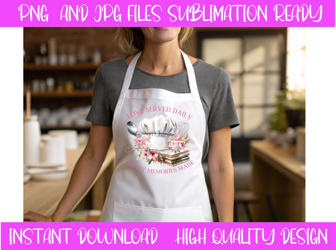 Pink Kitchen Apron Sublimation Design: Chef Hat PNG (digital Download ...
