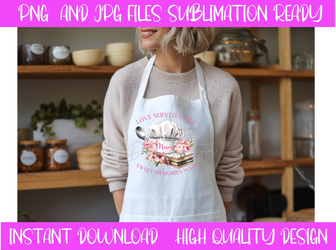 Pink Kitchen Apron Sublimation Design: Chef Hat PNG (digital Download ...