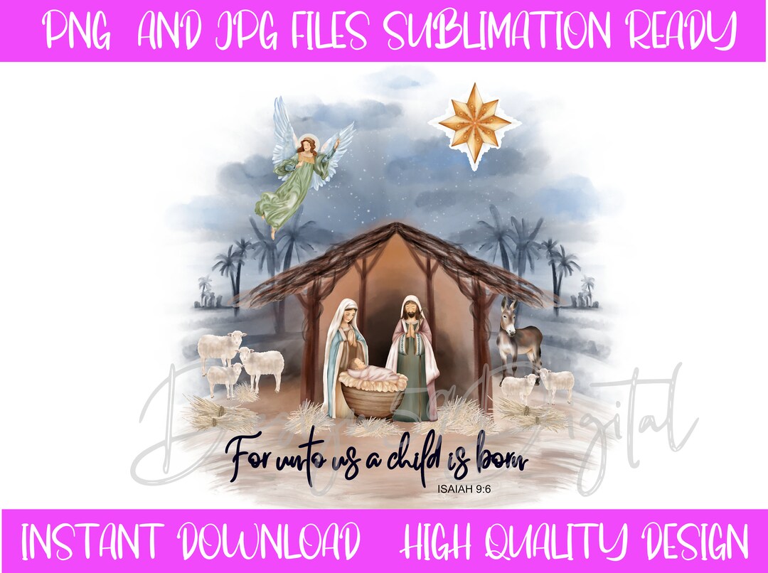 Sublimación PNG Natividad Clipart, Acuarela Belén Clipart, Navidad ...