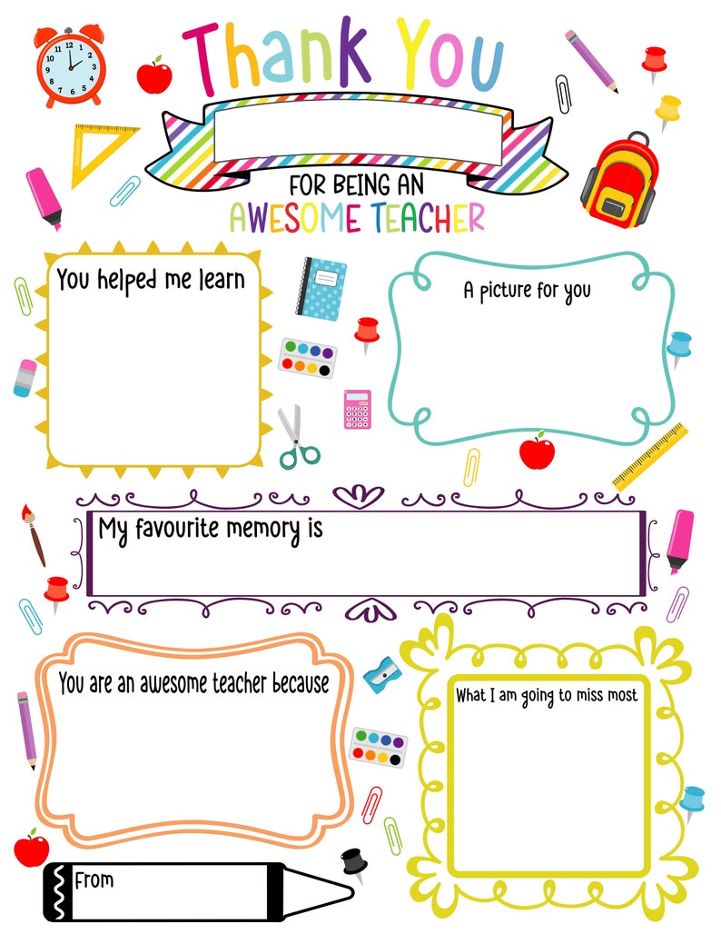 Thank You for Being A Great Teacher Personalized Printable Note, Thank ...