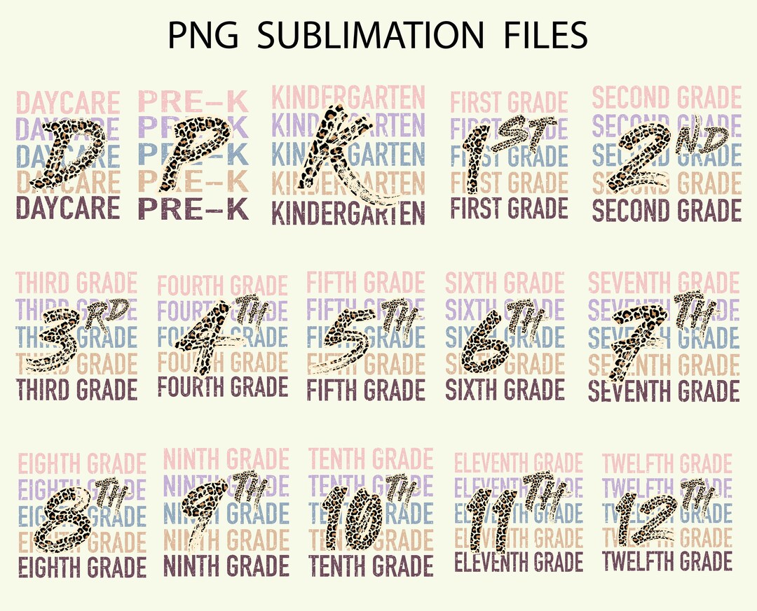 Back to School Sublimation Design PNG Grade Bundle PNG School Kids PNG ...