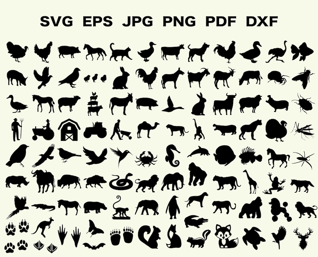 100 Animals SVG Animal Cut File Animal Silhouette Animal Clipart Animal ...