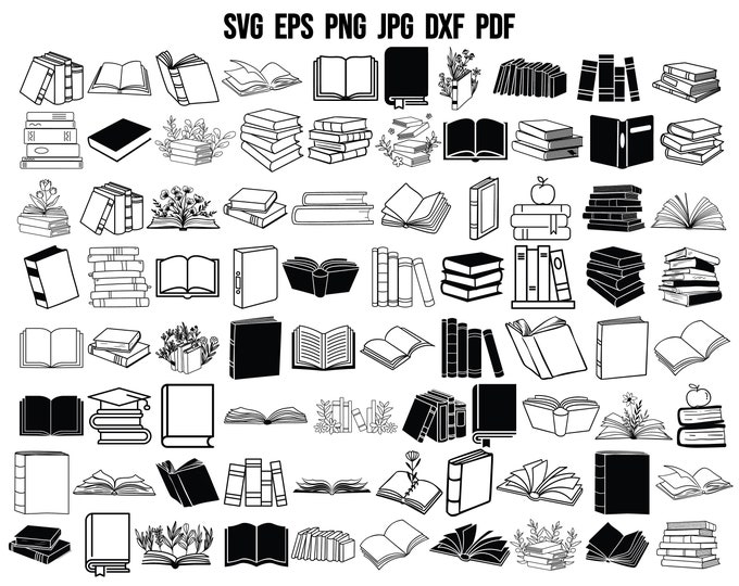 Books SVG, Stack of Books, Minimalist SVG, Flowers SVG, Boho, Digital ...