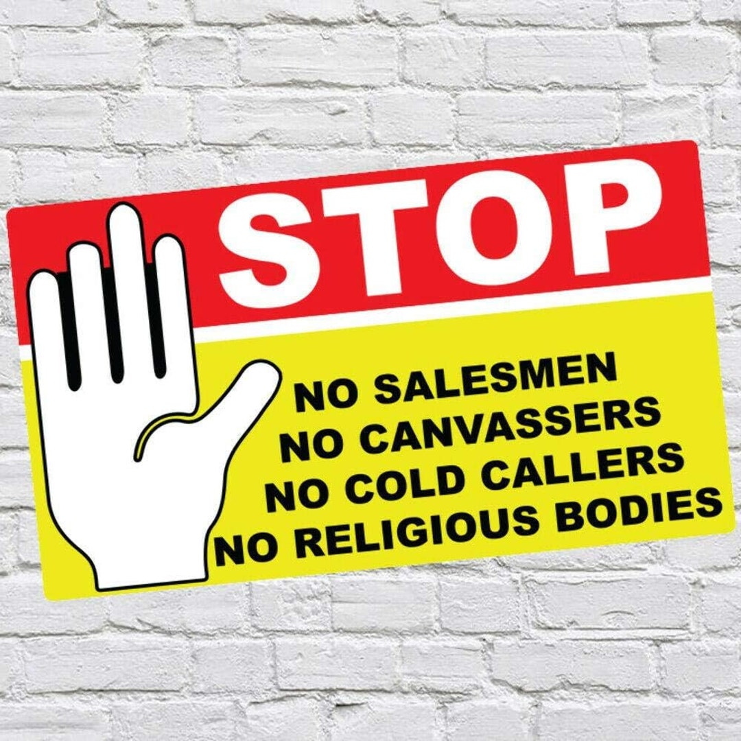 Red Yellow Stop Cold Calling Door Sticker No Cold Callers No Religious ...