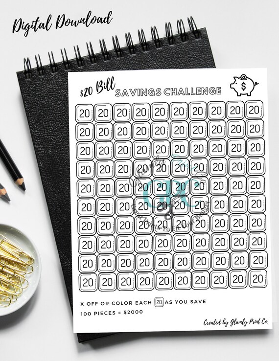 20 Dollar Bill Printable Savings Challenge Printable PDF | Etsy