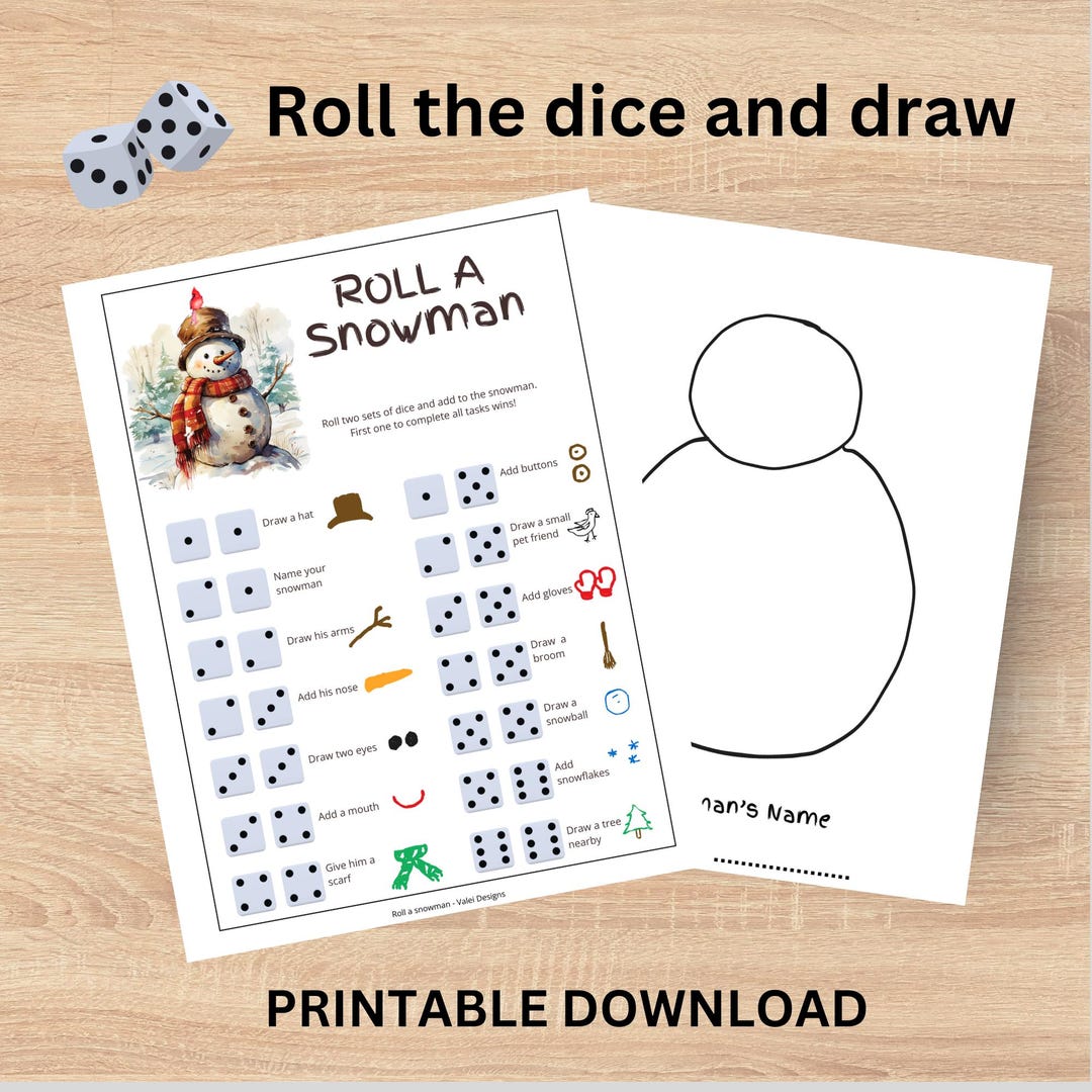 Printable Roll a Snowman Game With Snowman Template | Winter Games for ...