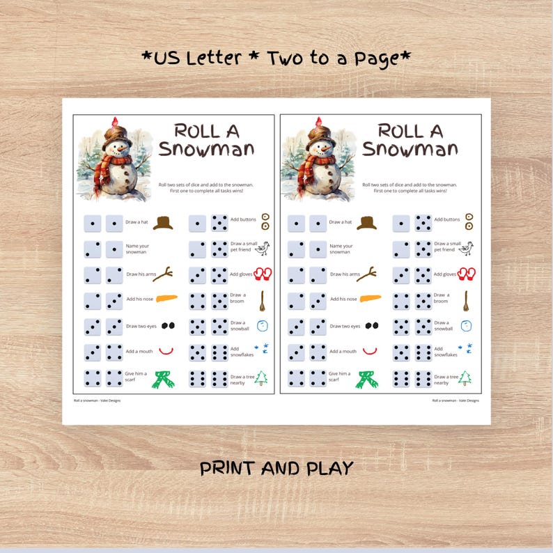 Printable Roll a Snowman Game With Snowman Template | Winter Games for ...