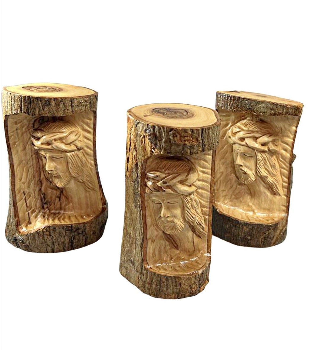 Jesus Head Hand Carved in Olive Wood Branch/ Olive Tree Branch for Home ...