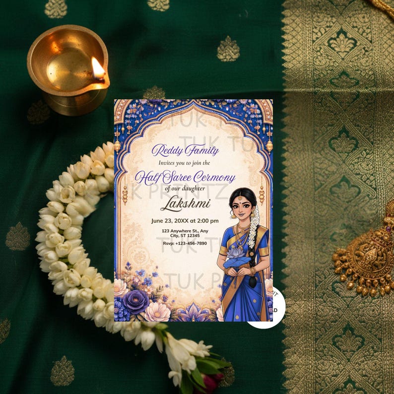 Editable Half Saree Ceremony Digital Invite, Puberty Function Langa ...