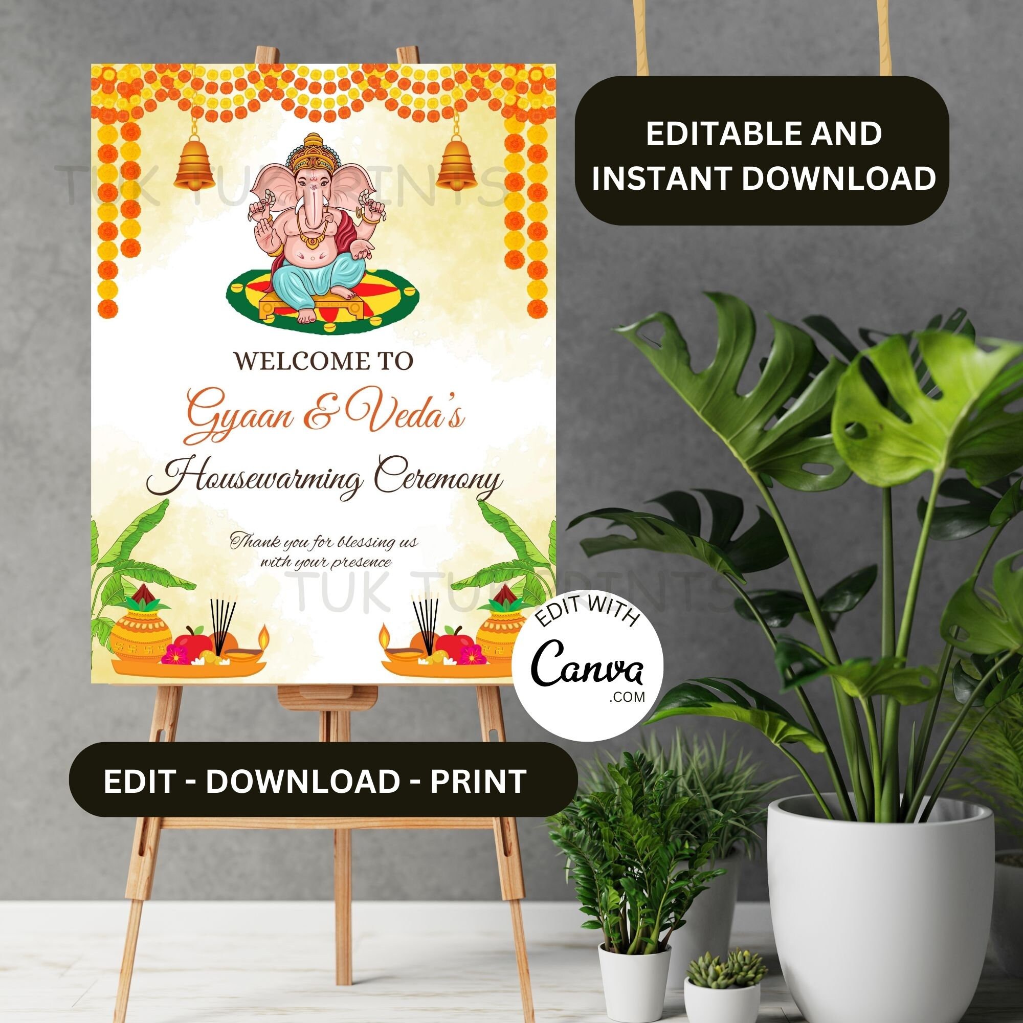 Gruhapravesha Sign, Indian Housewarming Editable Sign, Griha Pravesha ...