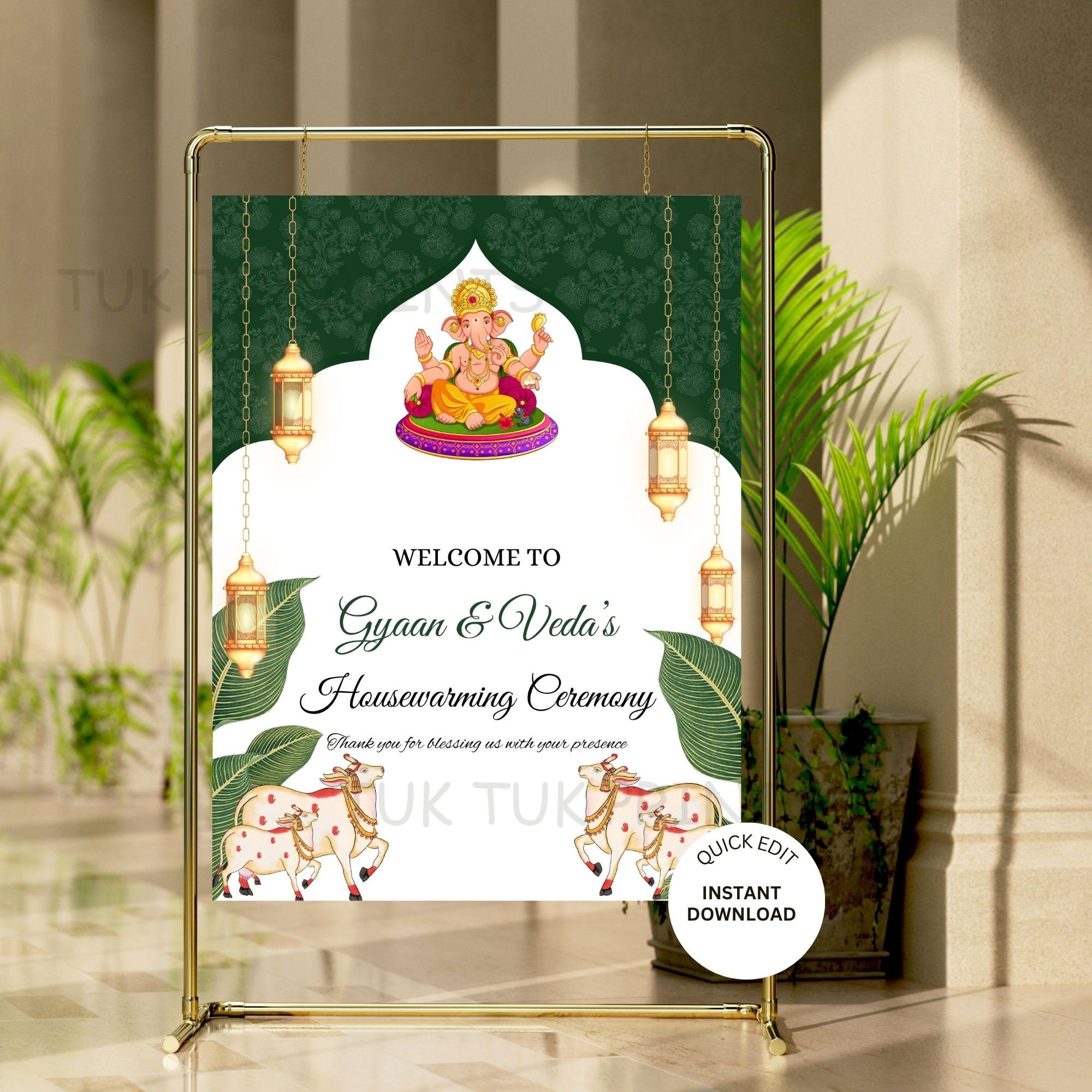 Gruhapravesha Sign, Indian Housewarming Editable Sign, Griha Pravesha ...