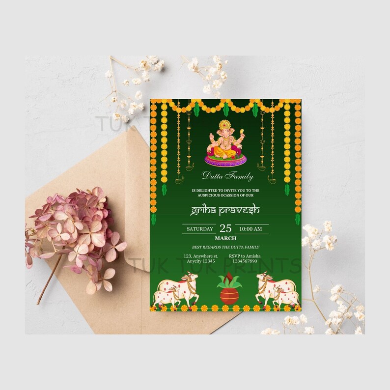 Pichwai Indian Housewarming Invite, Gruhapravesham Invite, Housewarming ...