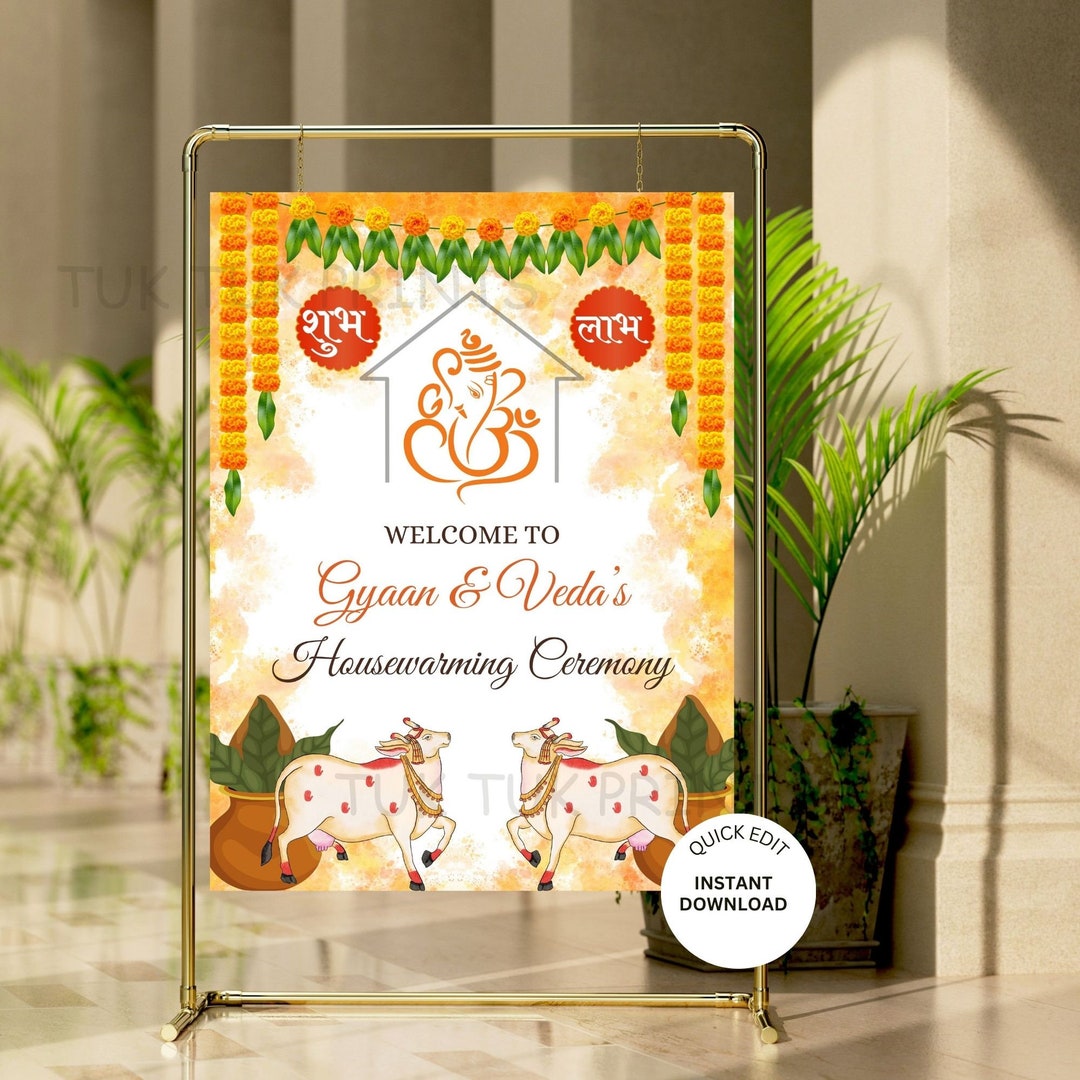 Gruhapravesha Sign, Indian Housewarming Editable Sign, Griha Pravesha ...