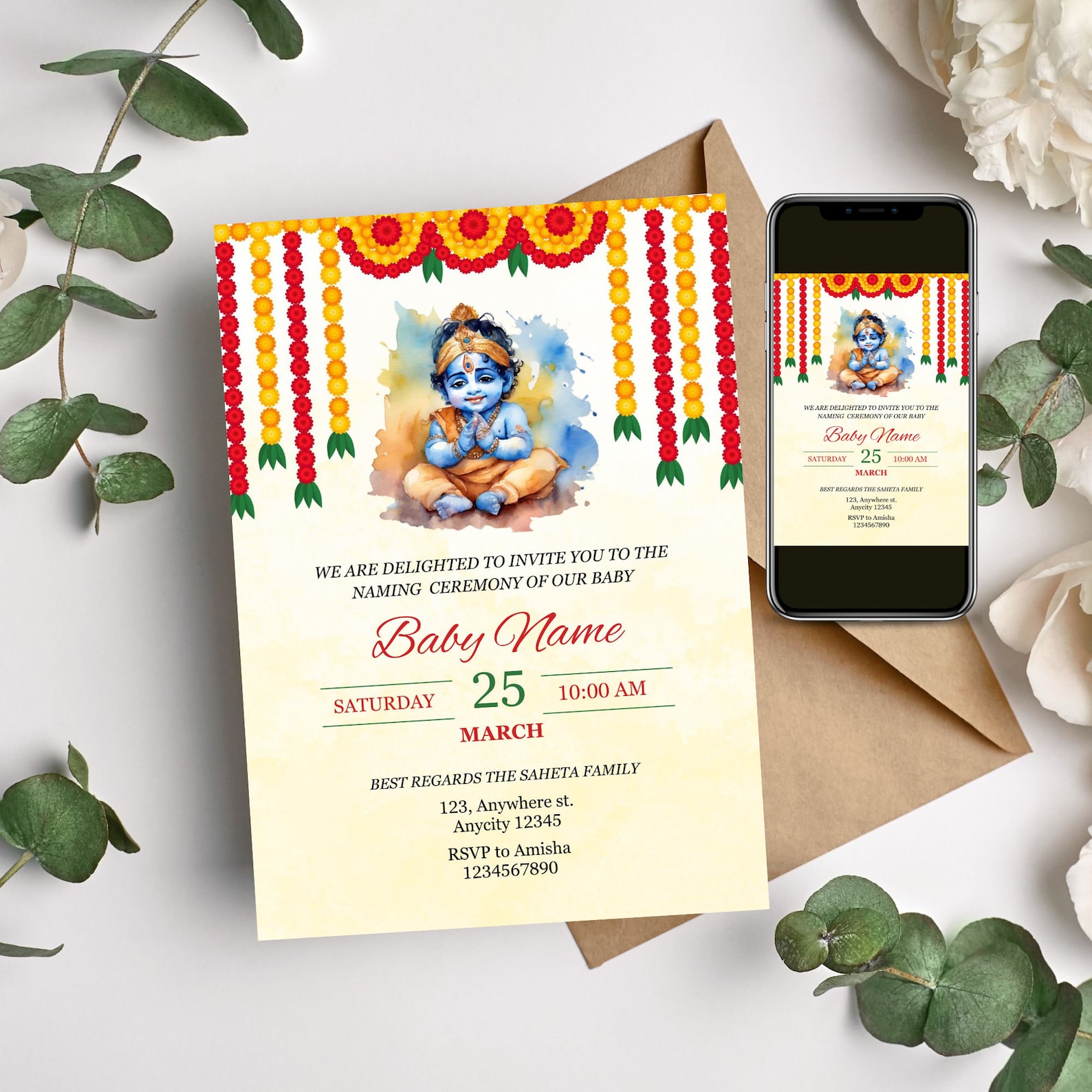 Krishna Theme Baby Naming Ceremony Invite, Cradle Ceremony Invite ...