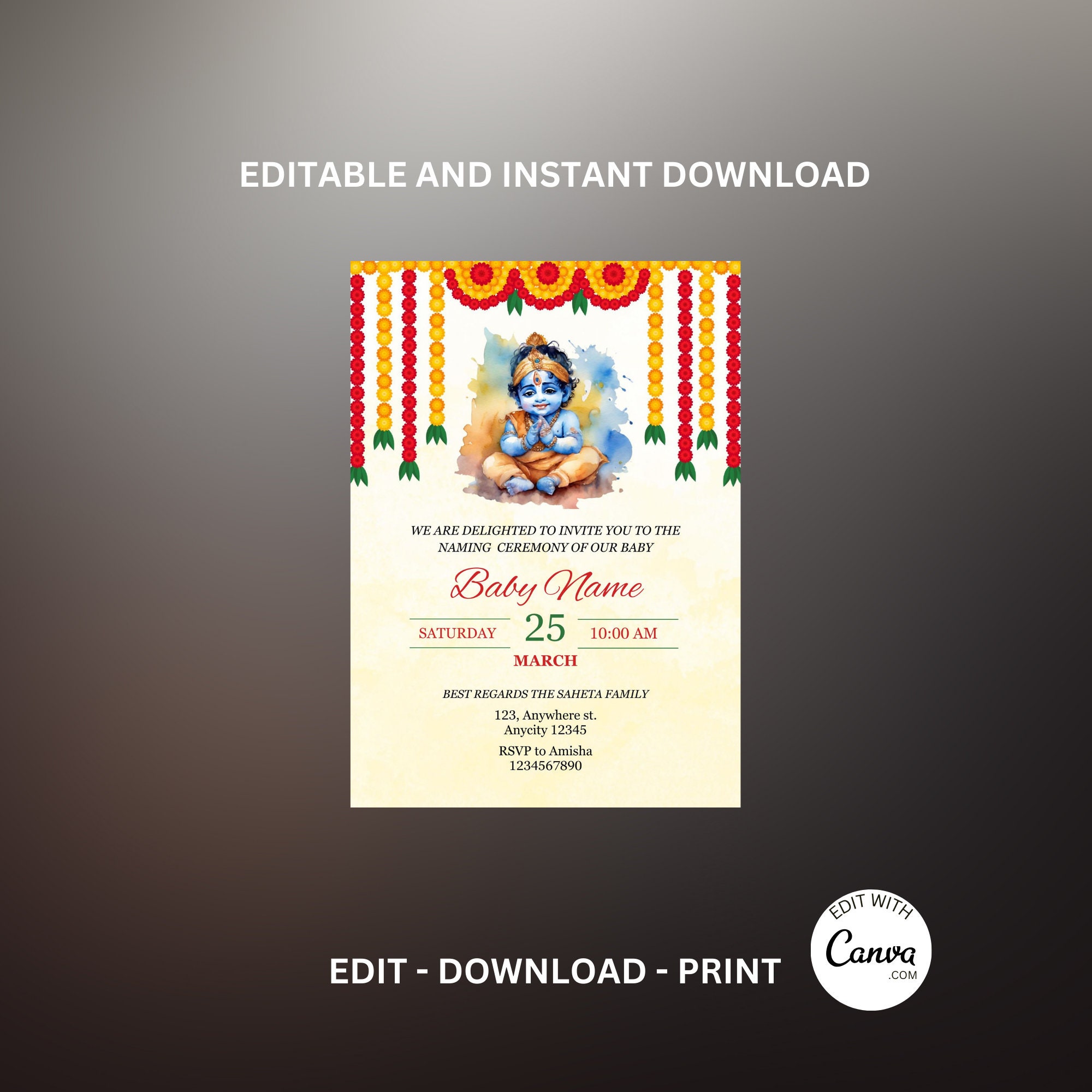 Krishna Theme Baby Naming Ceremony Invite, Cradle Ceremony Invite ...