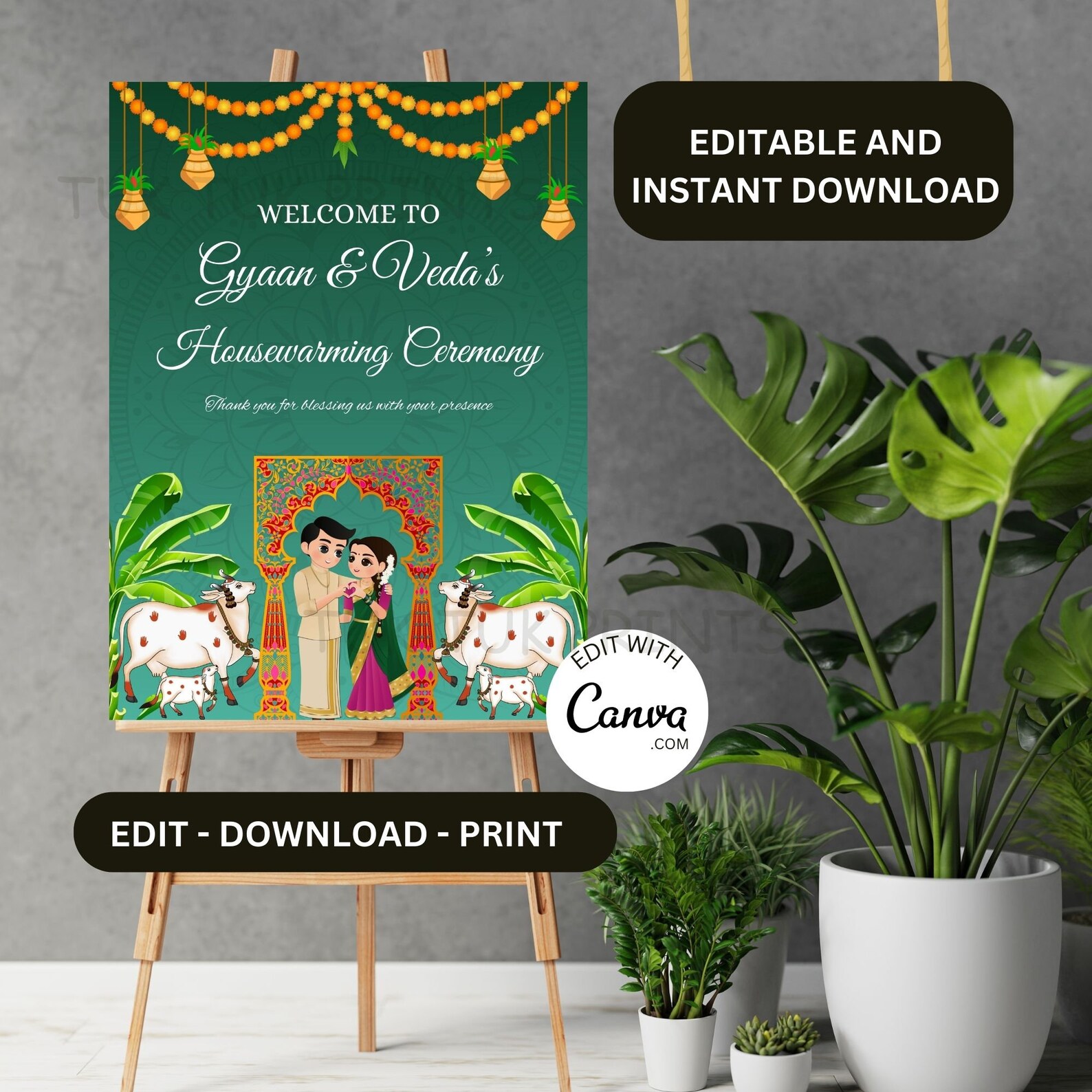 Grihapravesham Welome Sign, Indian Housewarming Editable Sign ...