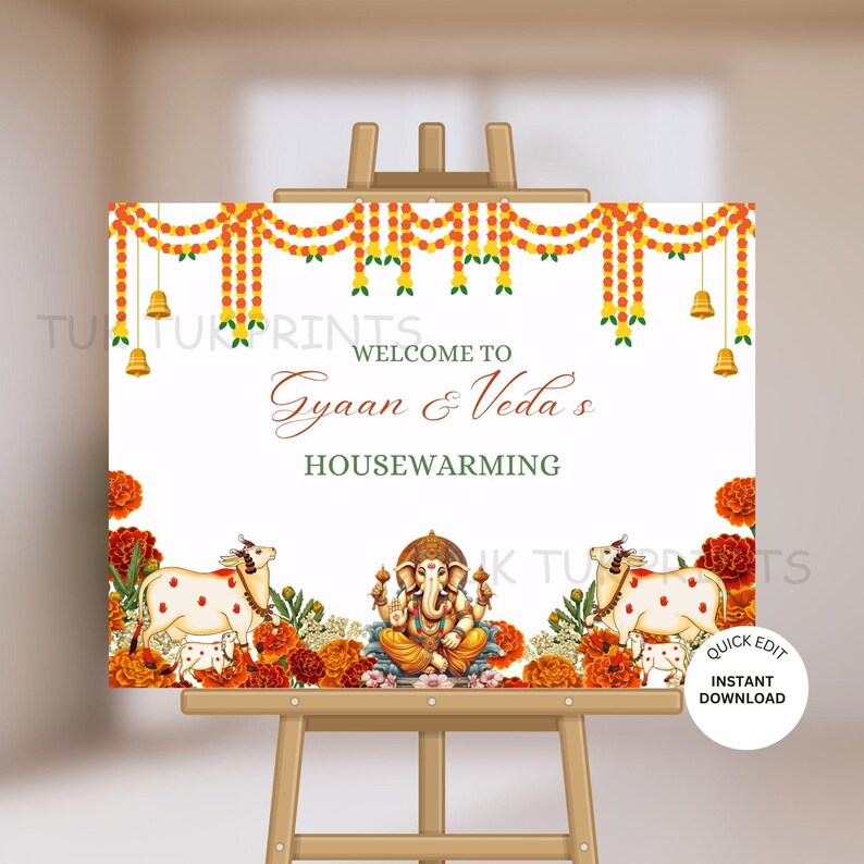 Pichwai Indian Housewarming Sign: Gruhapravesha Welcome (digital ...