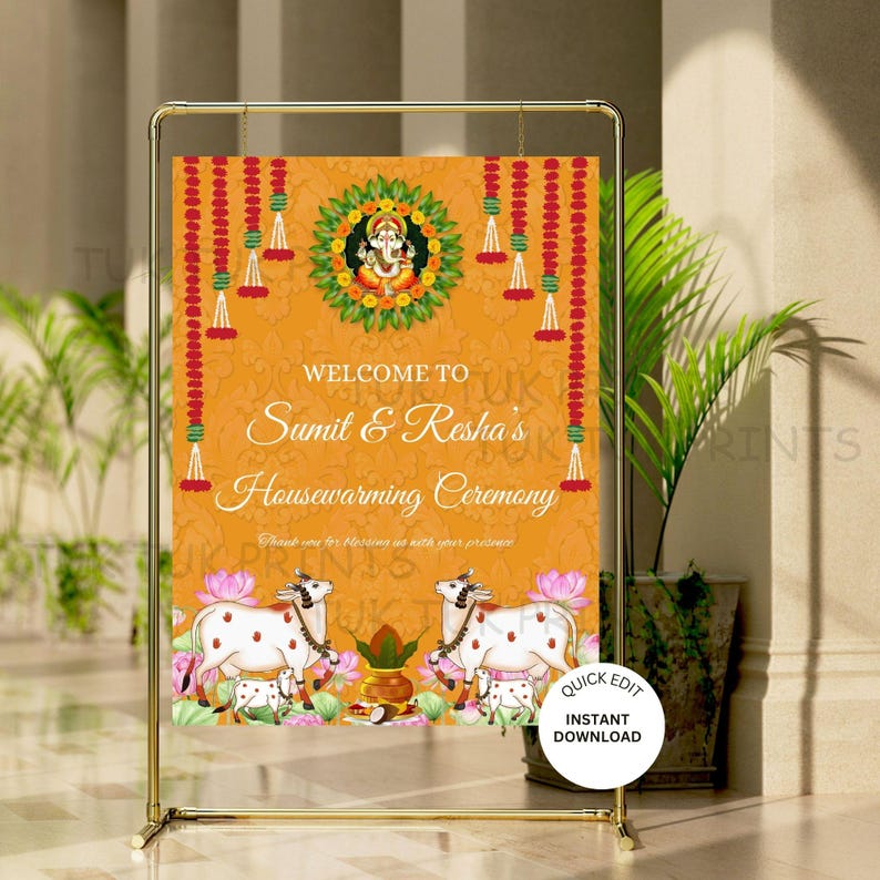 Editable Indian Housewarming Sign: Ganesh Puja Welcome (digital ...