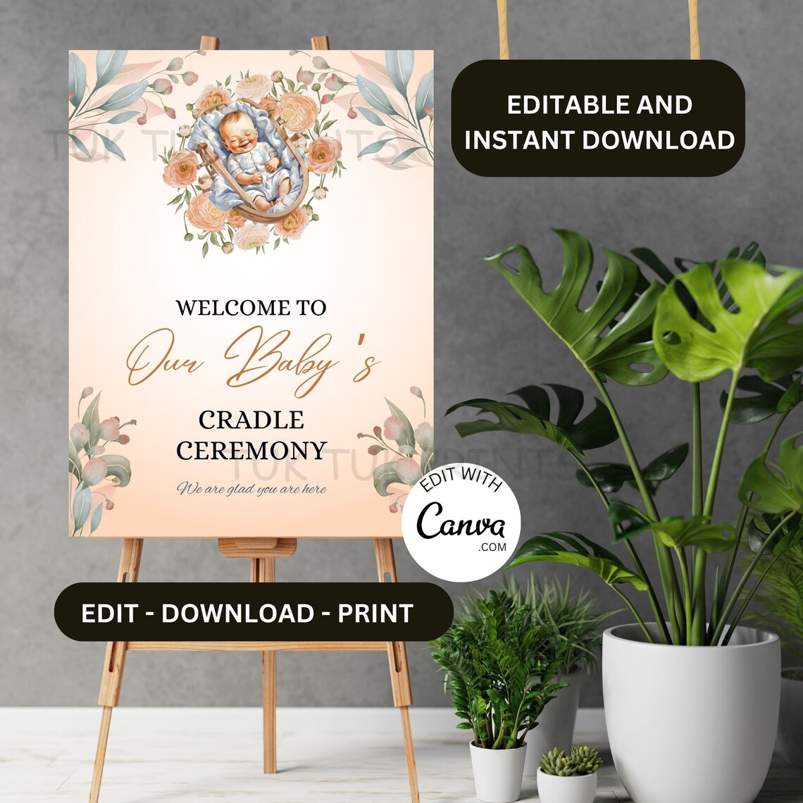Editable Cradle Ceremony Welcome Sign: Floral Baby Naming (digital ...