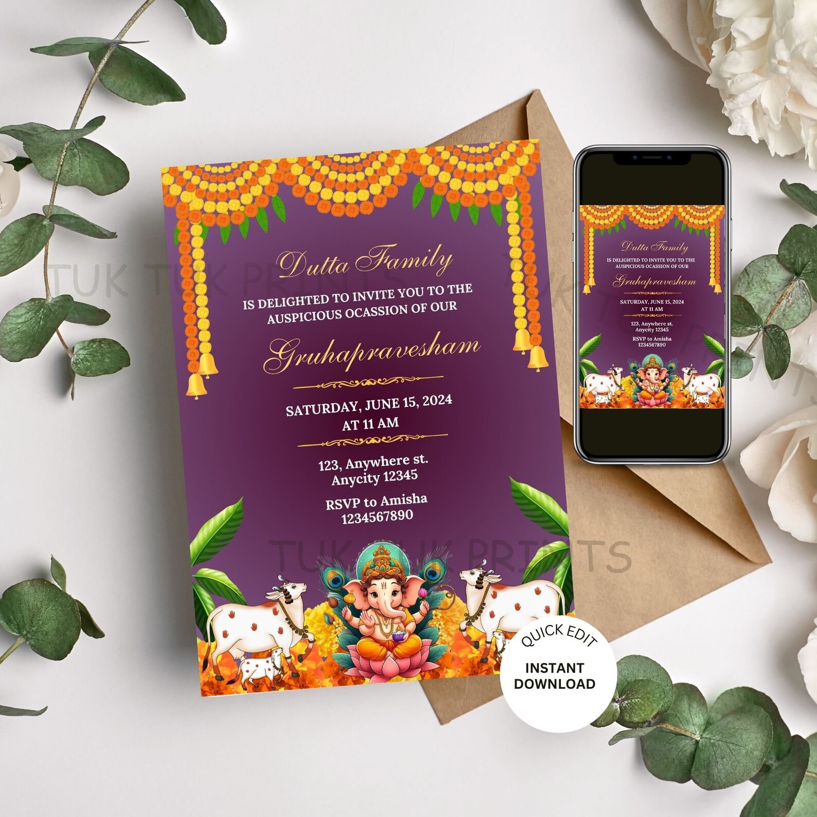 Gruhapravesham Editable Invite, Housewarming Invites, Grihapravesh ...
